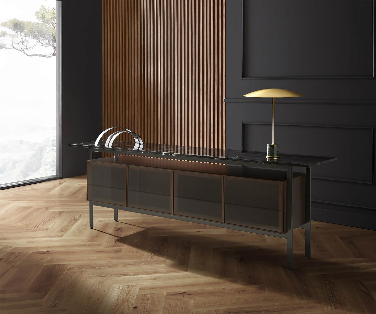 Punt Chicago Walnuss Sideboard Glastüren LED Barfach