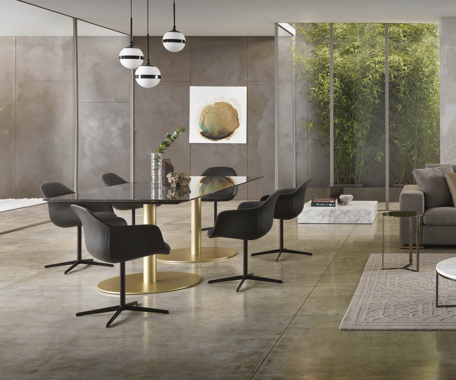 Marelli Design Esstisch Break Marmor Glas Weiß Schwarz Grau